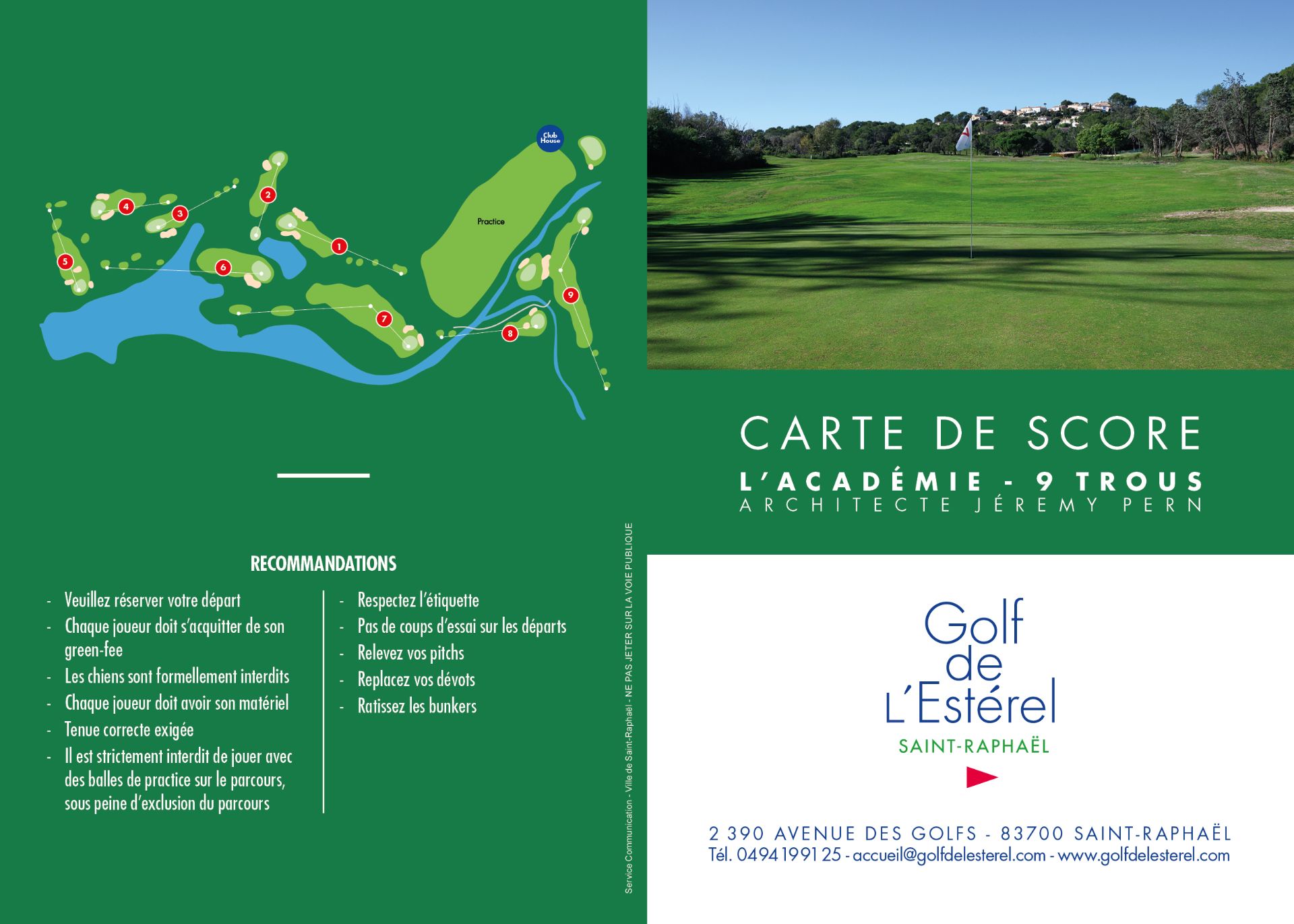 Golf de l'Estérel | Carte des scores 9 trous